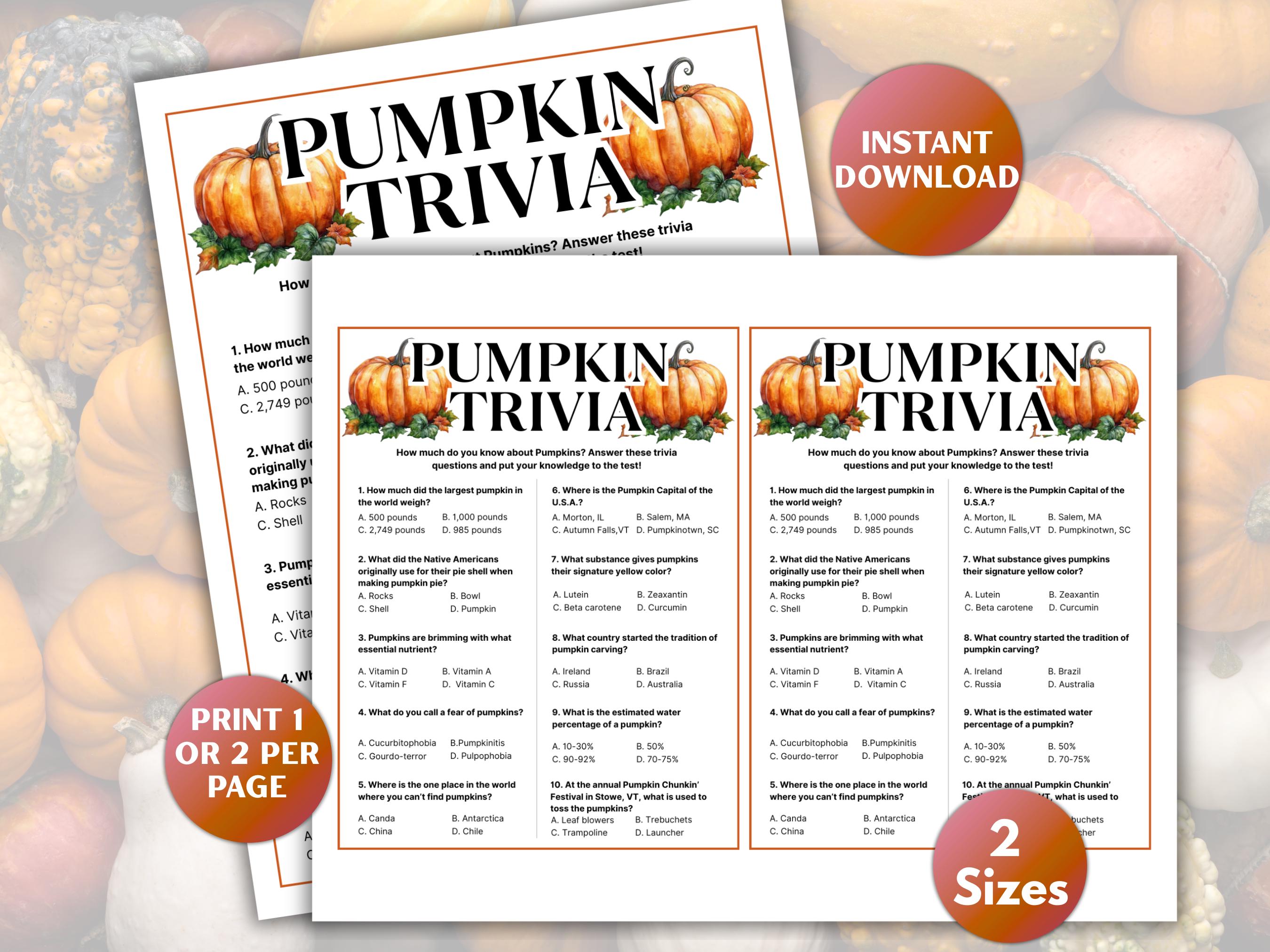 Pumpkin Trivia Game, Fall Trivia Game, Autumn Printable Games, Office ...