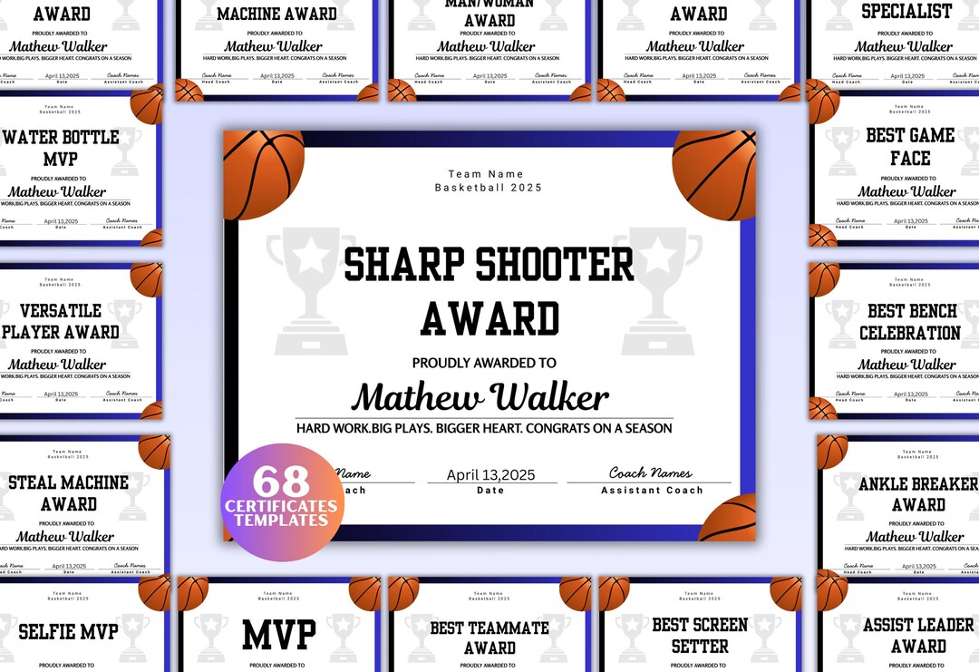 Editable Basketball Certificates | Basketball Trophy Awards ...