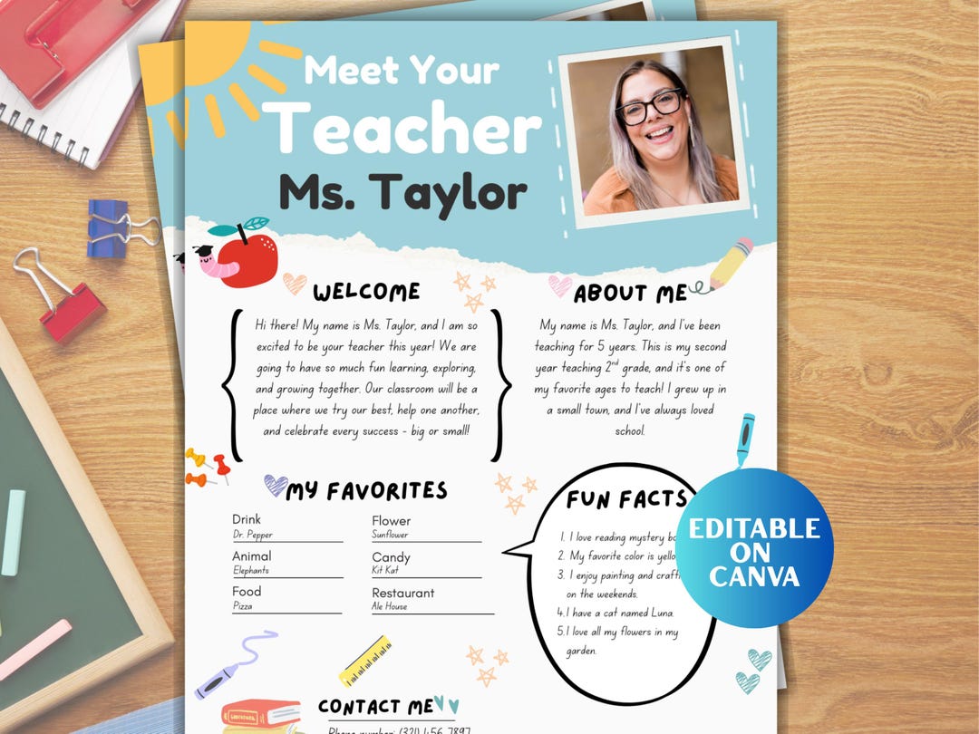 Editable Meet the Teacher Canva Template | Cute Fun Style Meet Your ...