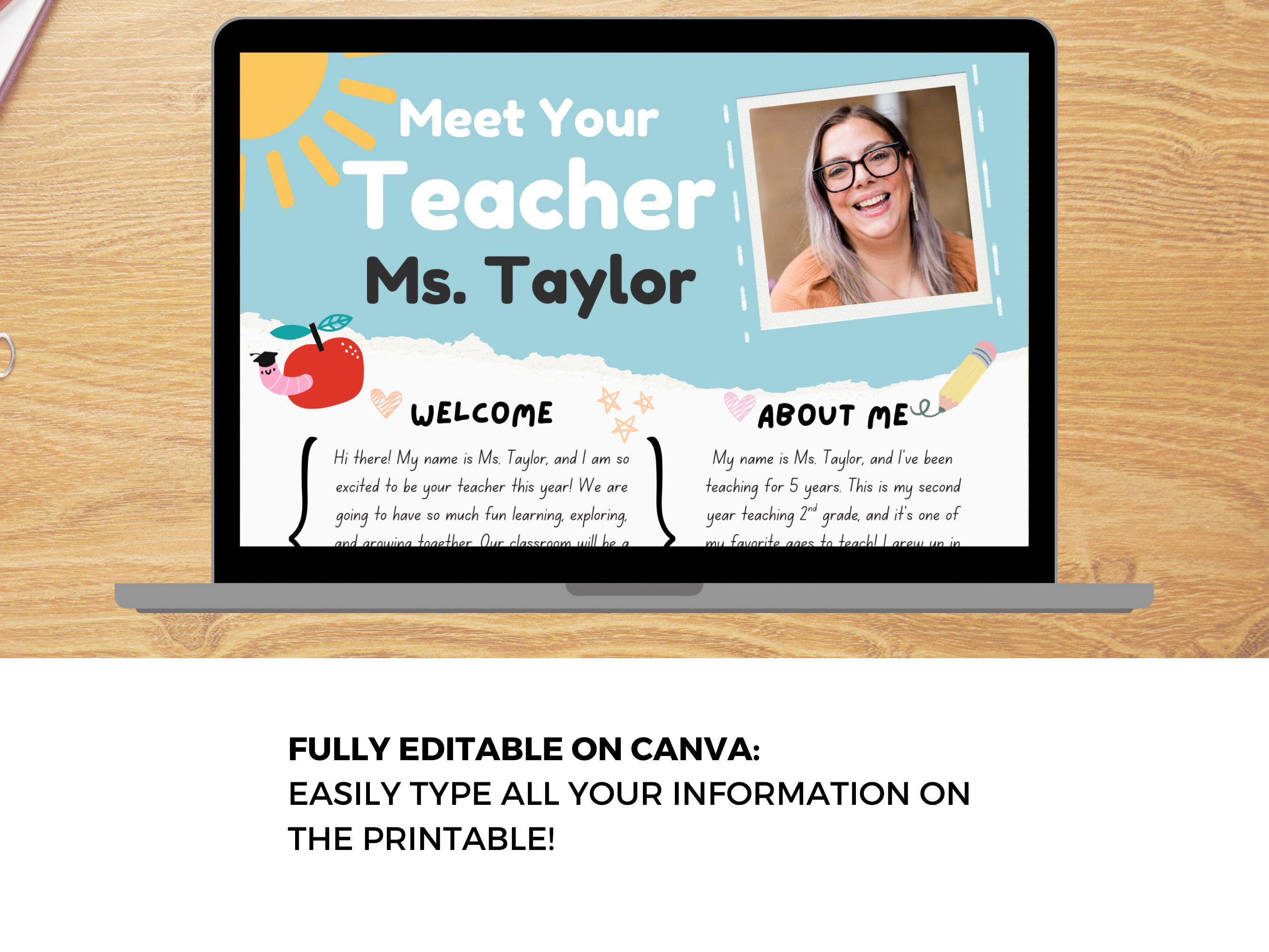Editable Meet the Teacher Canva Template | Cute Fun Style Meet Your ...