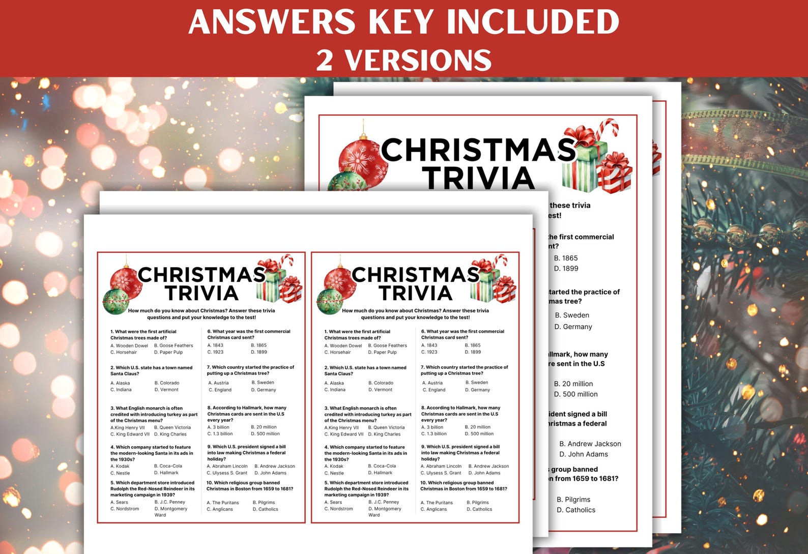 Christmas Trivia Game, Family Holiday Trivia Game, Adult Holiday Games ...