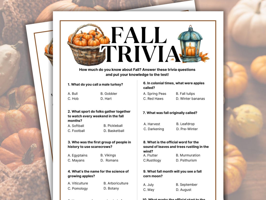 Fall Trivia Game, Autumn Printable Games, Fall Printable Games, Fall ...