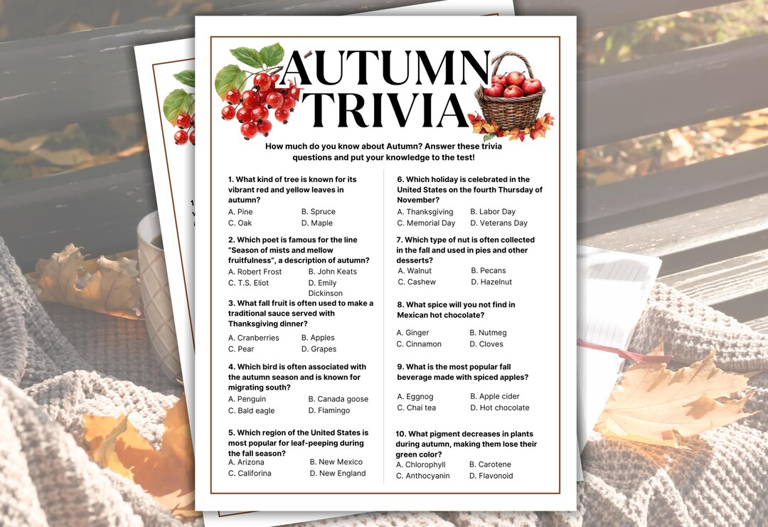 Autumn Trivia Game, Fall Trivia Game, Autumn Printable Games for Family ...