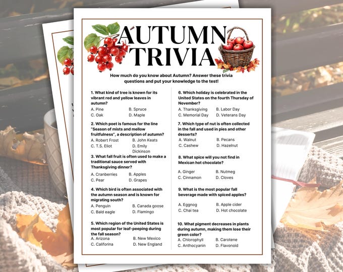 Fun Facts Fall Autumn Trivia Game Friendsgiving Trivia for Adults ...