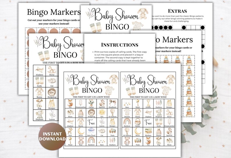 60 Boho Baby Shower Bingo Cards, Watercolor Baby Bingo Game, Baby ...