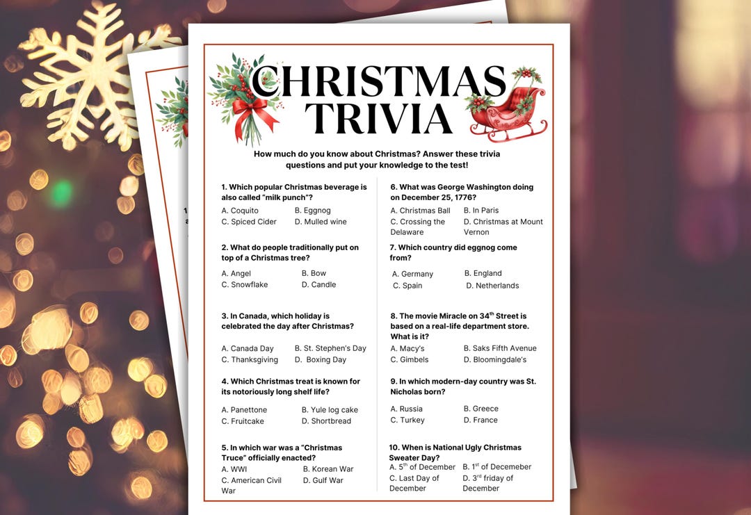 Christmas Trivia Game, Family Holiday Trivia Game, Adult Holiday Games ...