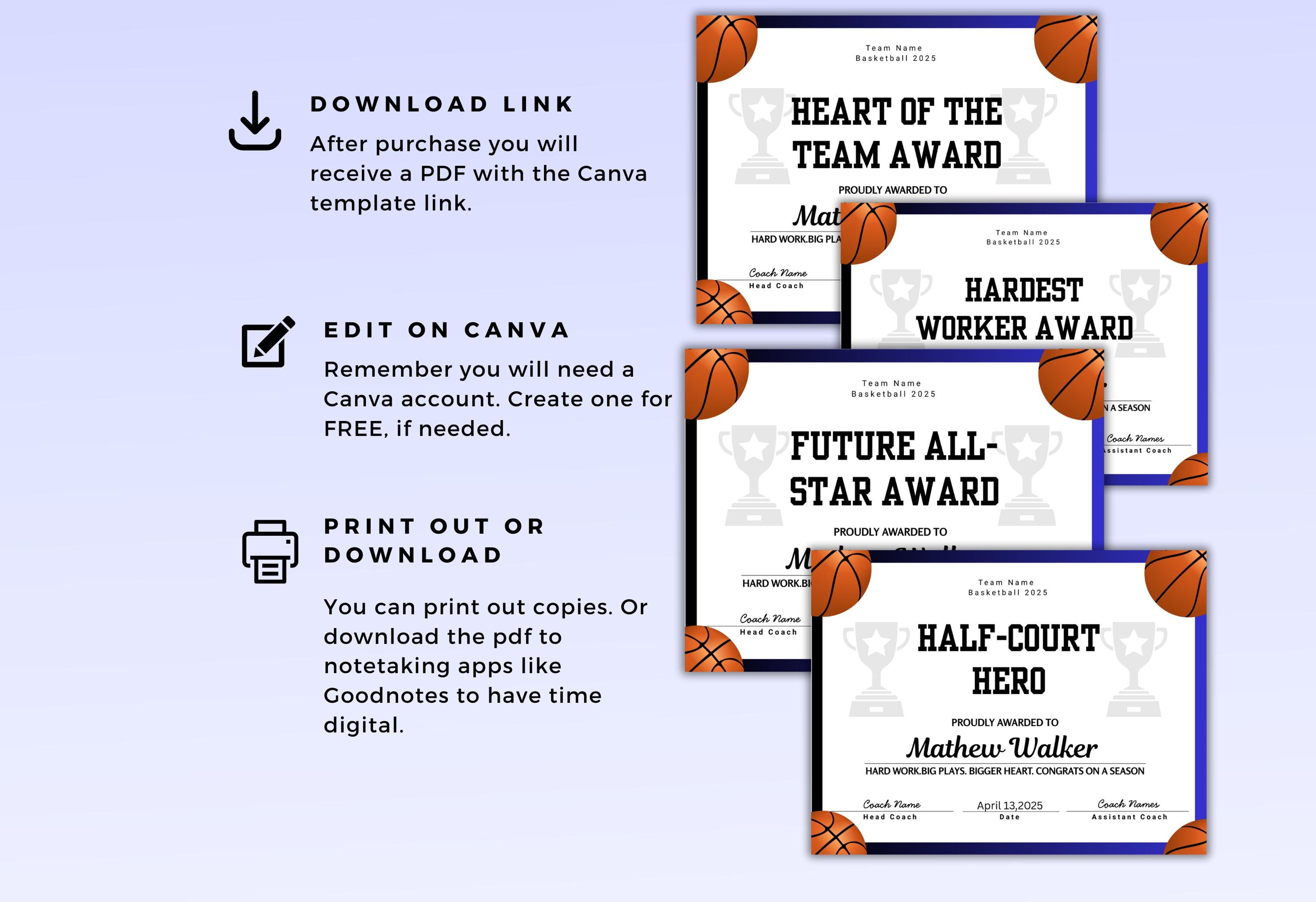 Editable Basketball Certificates | Basketball Trophy Awards ...