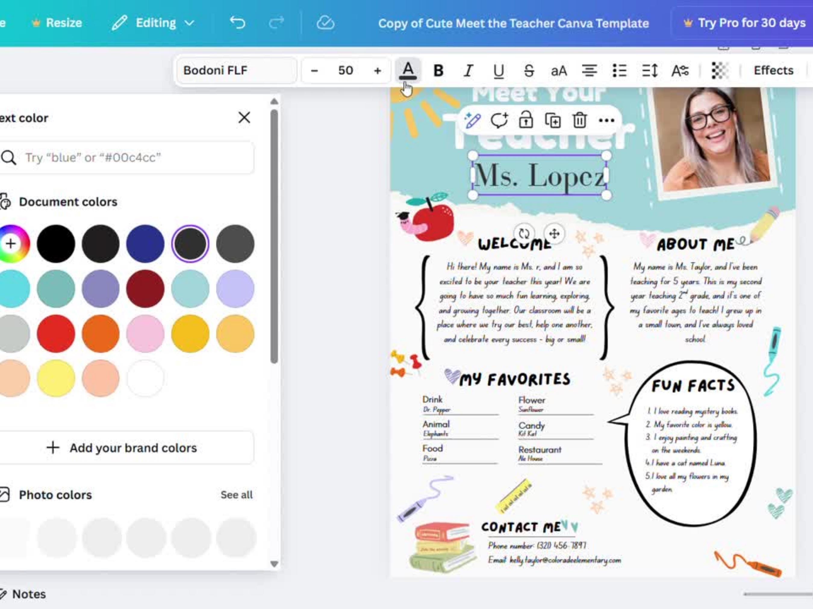 Editable Meet the Teacher Canva Template | Cute Fun Style Meet Your ...
