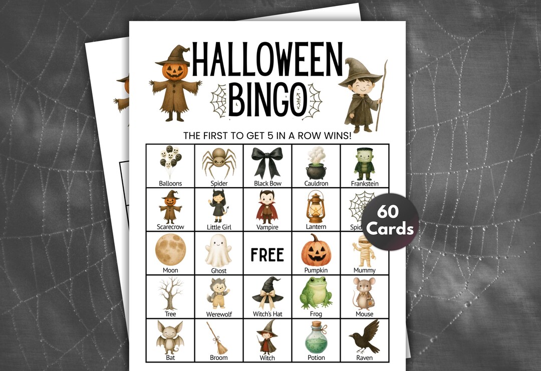 60 Halloween Bingo Cards, Unique Halloween Bingo, Halloween Party Games ...
