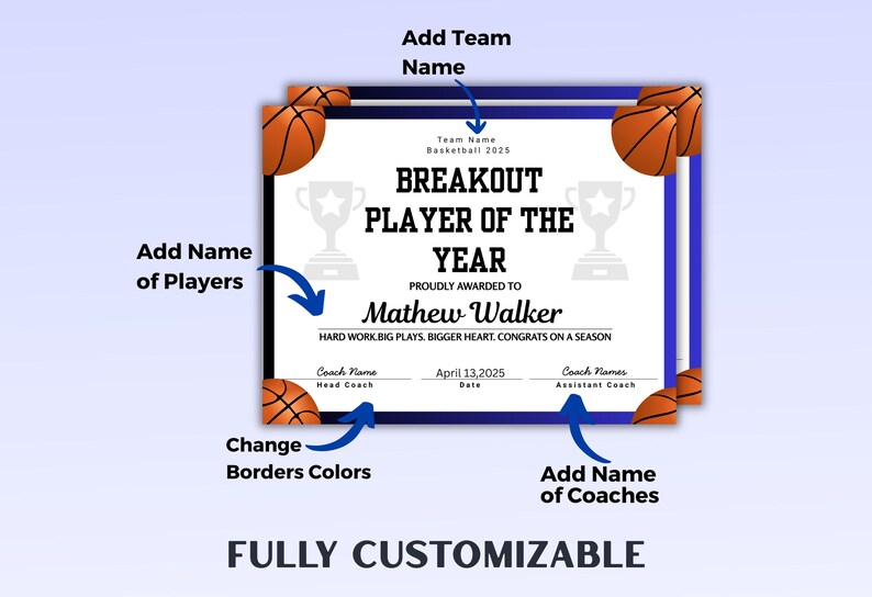 Editable Basketball Certificates | Basketball Trophy Awards ...