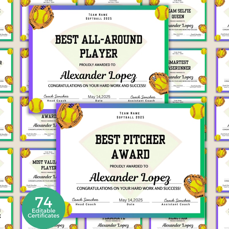 Softball Award Template - Etsy