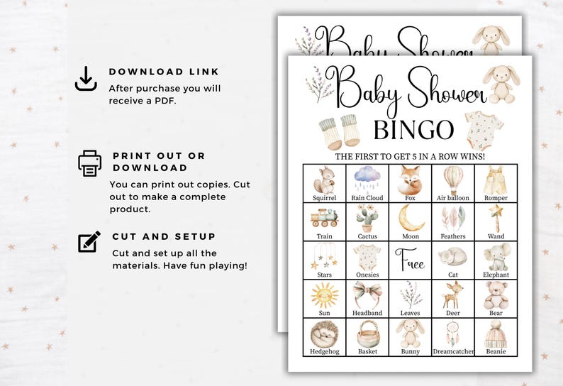 60 Boho Baby Shower Bingo Cards, Watercolor Baby Bingo Game, Baby ...