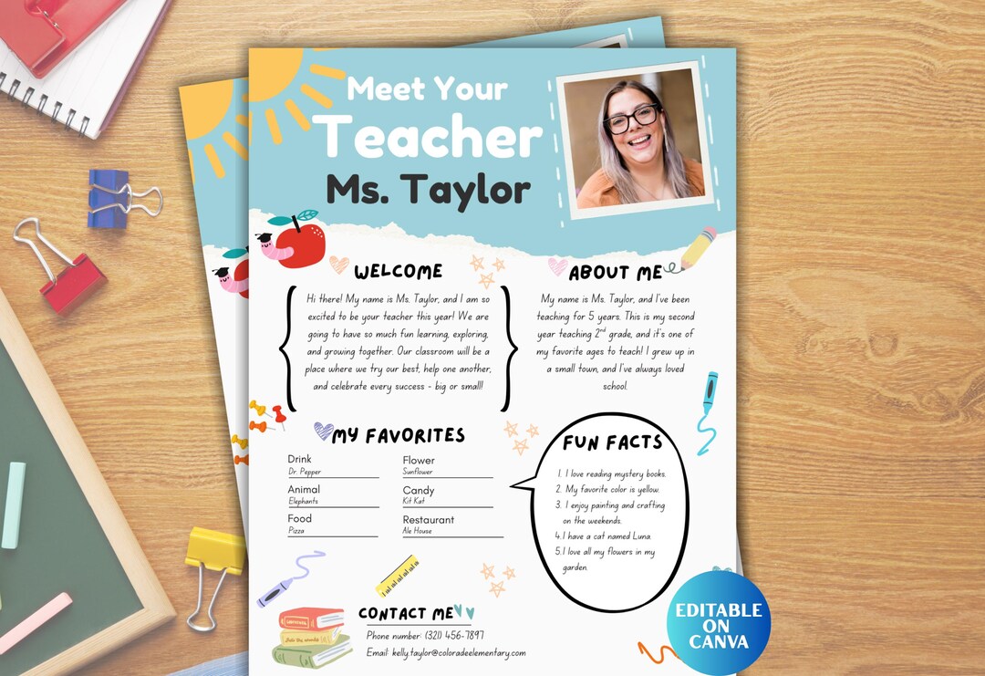 Editable Meet the Teacher Template, Customizable Canva Template, Back ...