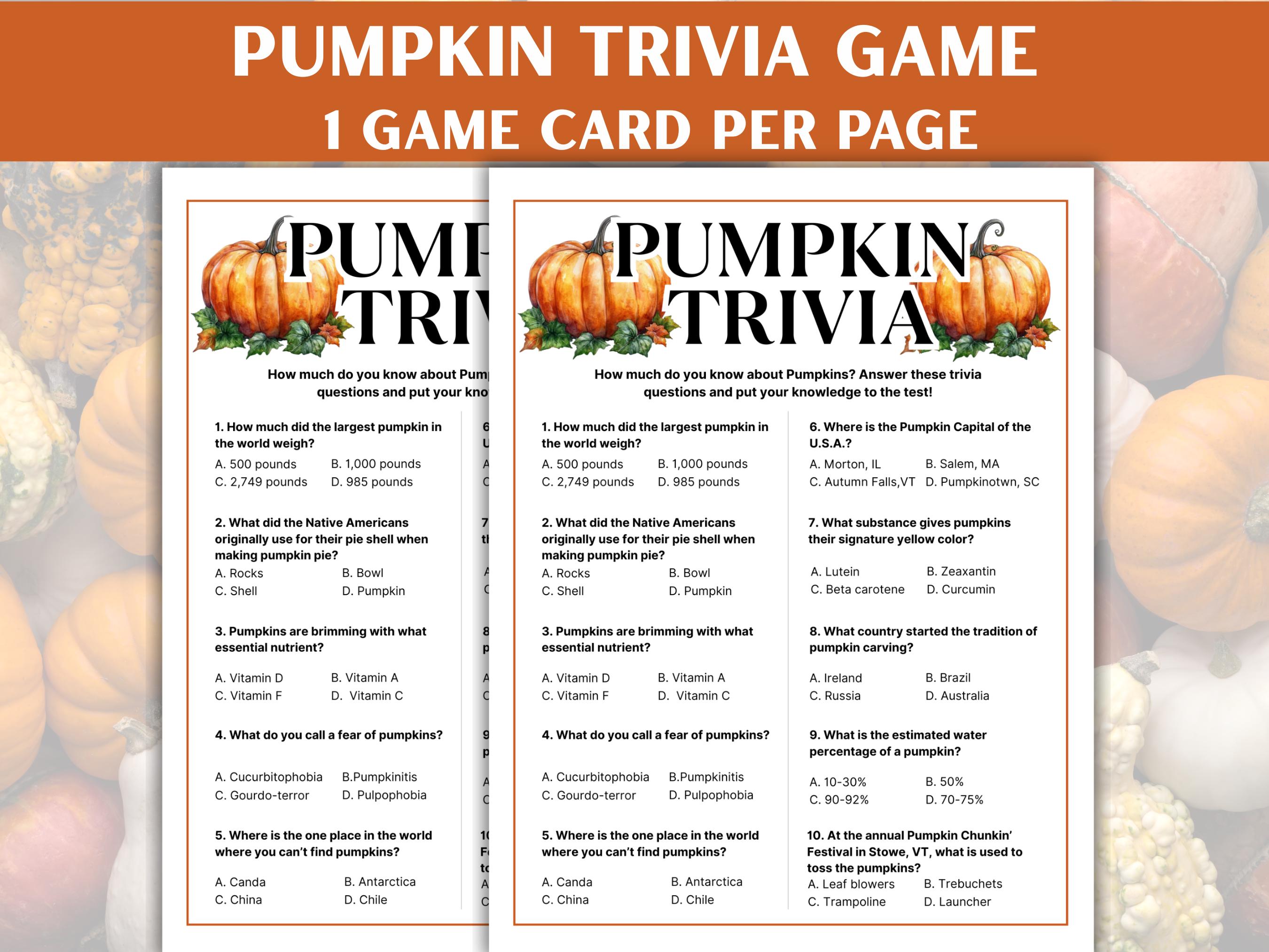 Pumpkin Trivia Game, Fall Trivia Game, Autumn Printable Games, Office ...