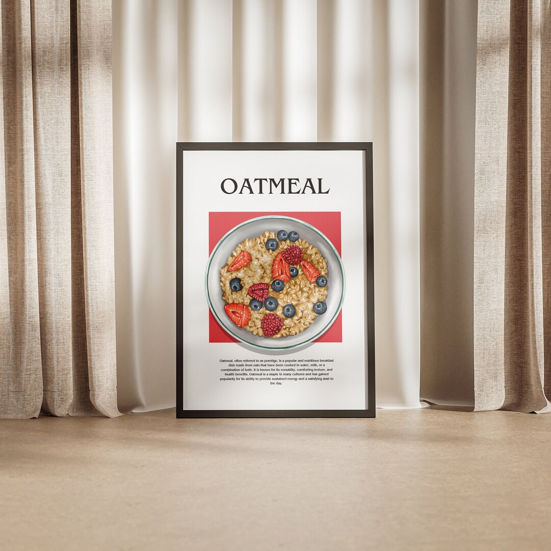 Oatmeal Poster, Food Illustration, Kitchen Decor, Digital Download ...