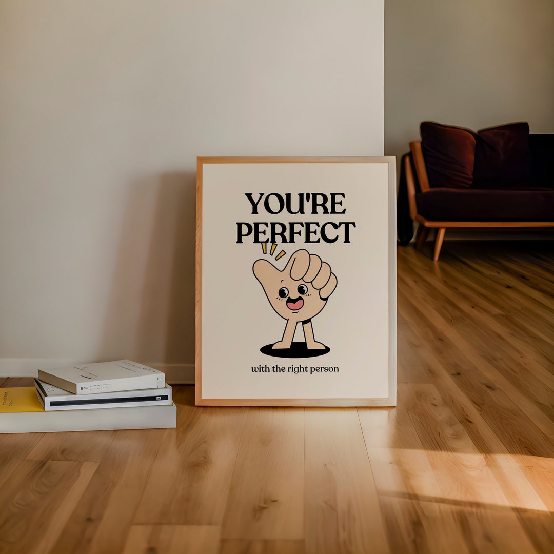 You're Perfect Poster, Motivational Art, Positive Affirmation, Retro ...