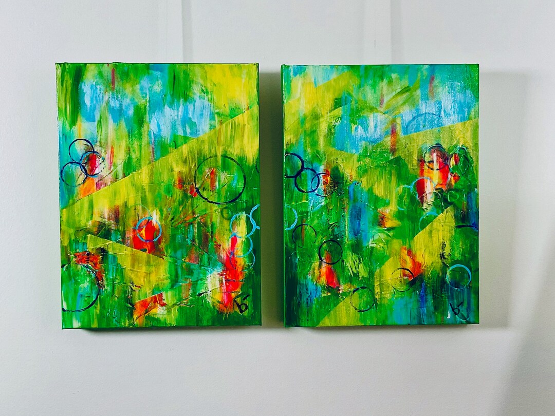 Original Acrylic Diptych Painting , "sunshower" Abstract Canvas Art ...