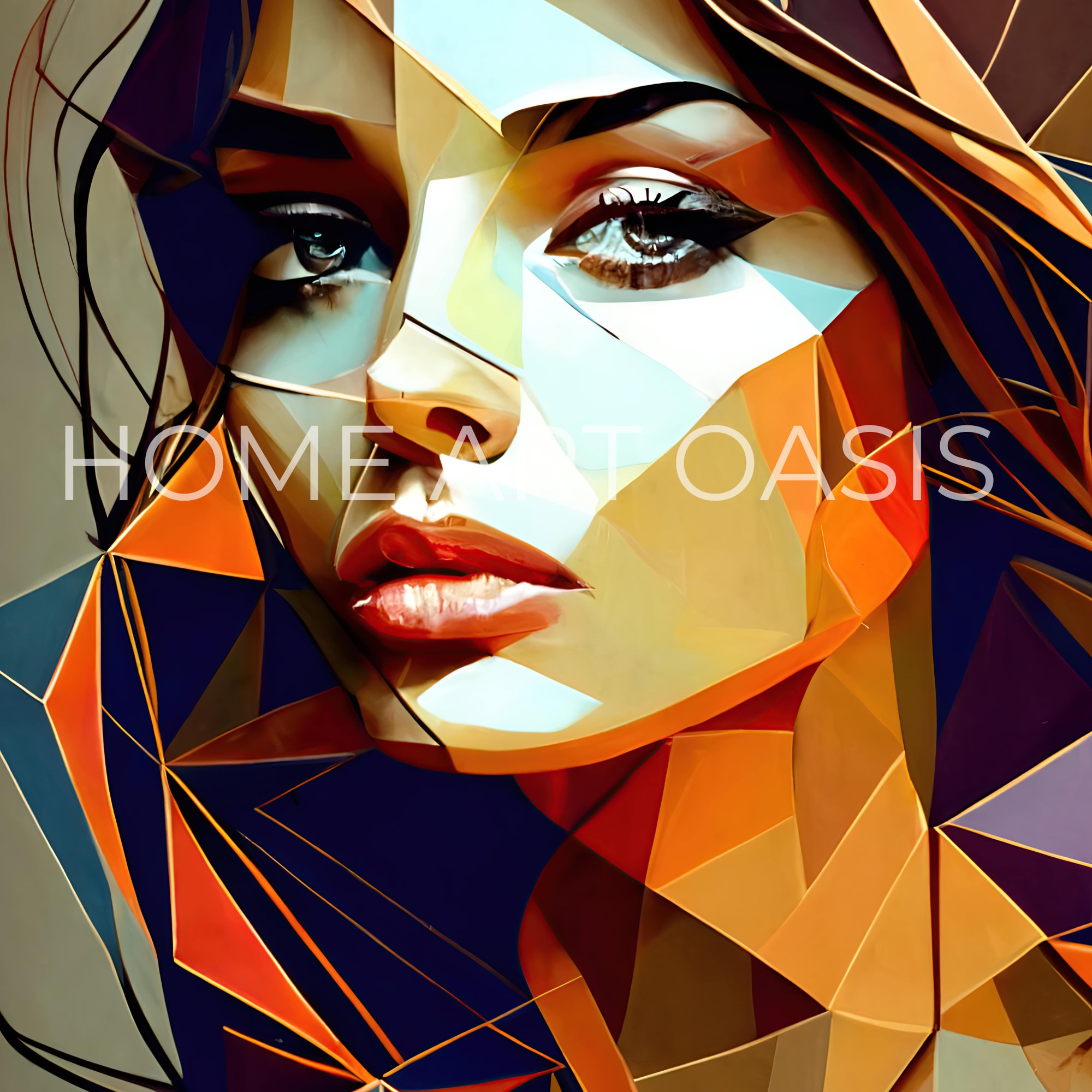 Modern Cubism Beautiful Woman's Face, Digital Wall Art Printable for ...