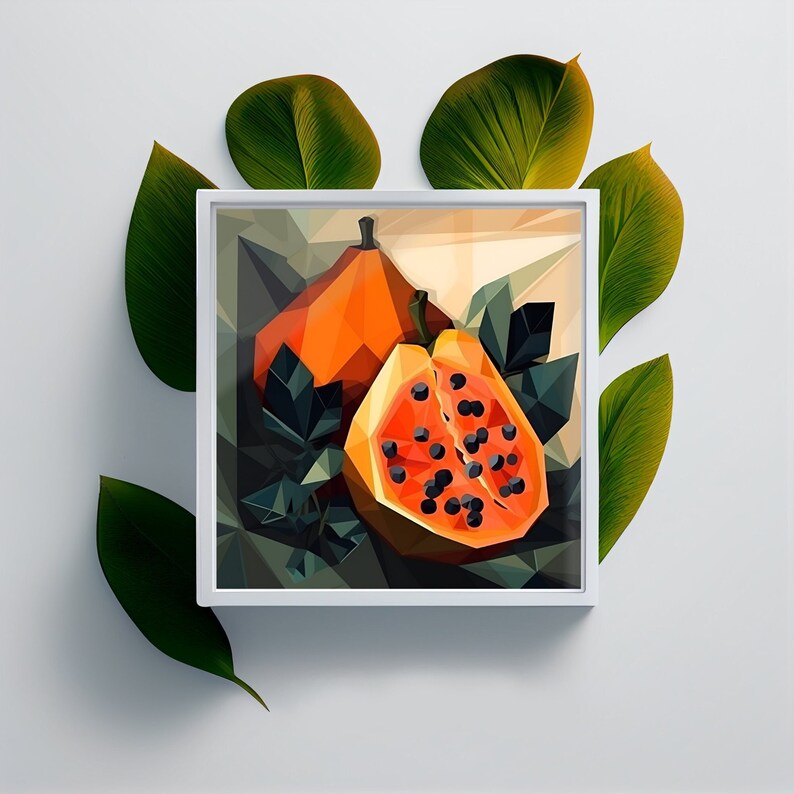 Papaya Painting, Modern Cubism Kitchen Decor, Wall Art, Papaya Art ...