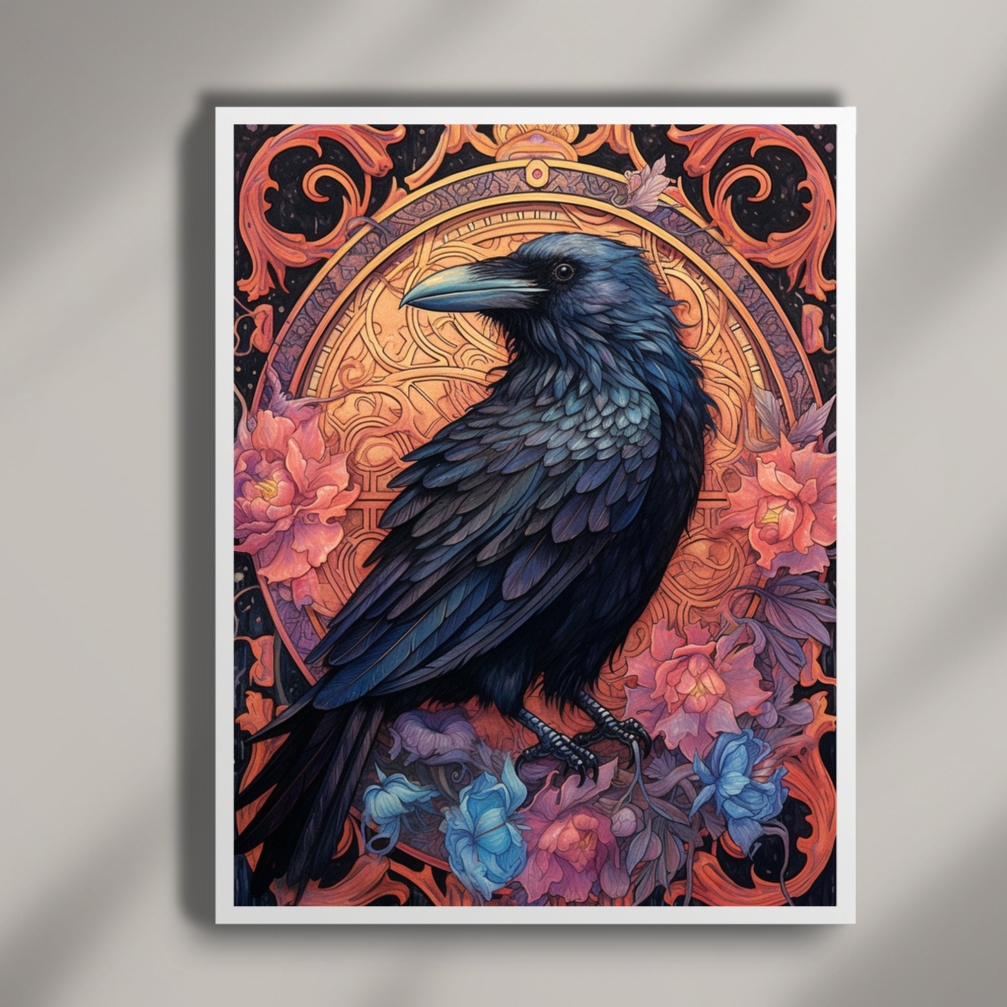 Crow Nouveau, Crow Artwork, Crow Painting, Wall Decor Print, Gothic Art ...