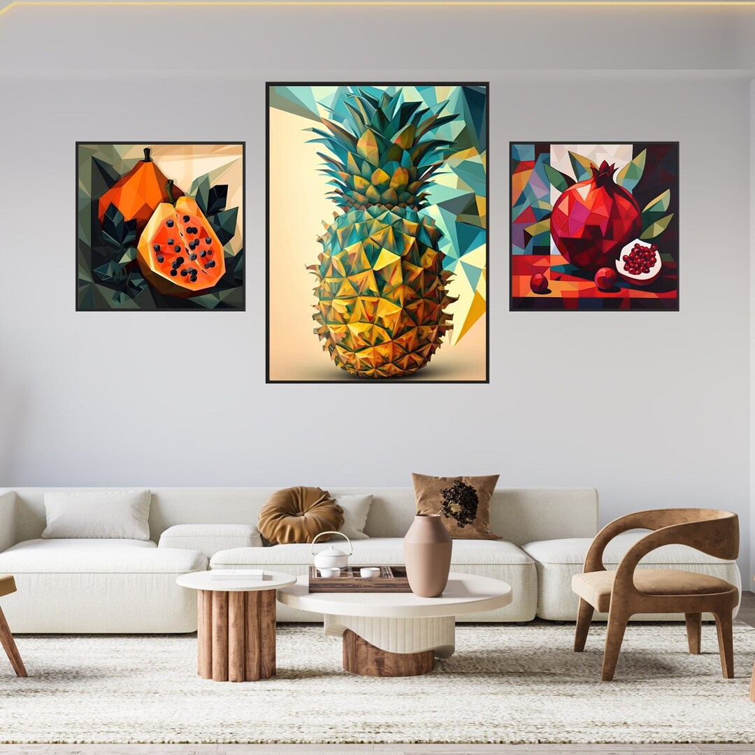 Fruit Art Print, Set of 3, Tropical Fruit Painting for Kitchen Decor ...