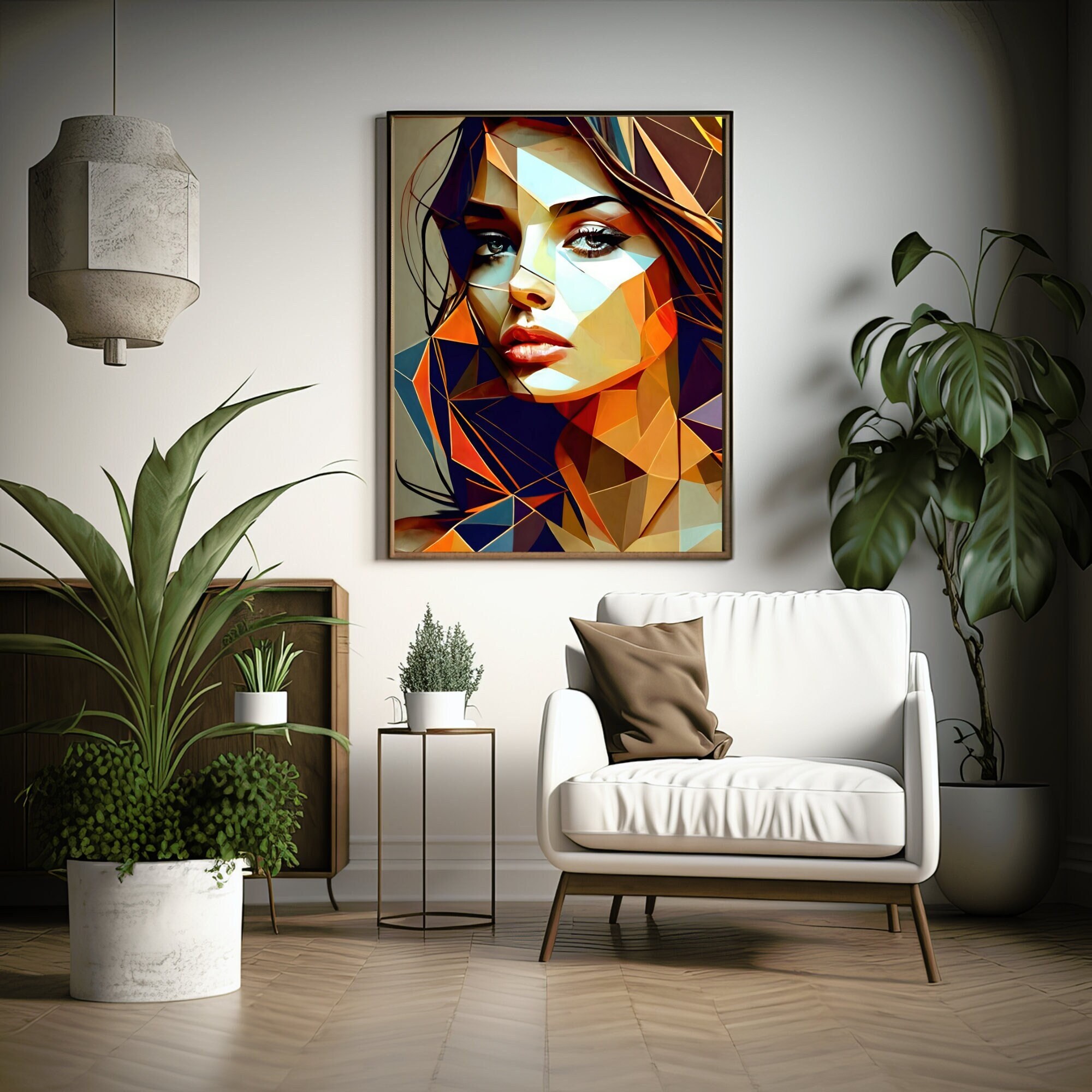 Modern Cubism Beautiful Woman's Face, Digital Wall Art Printable for ...