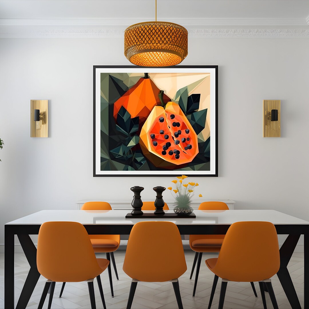 Papaya Painting, Modern Cubism Kitchen Decor, Wall Art, Papaya Art ...