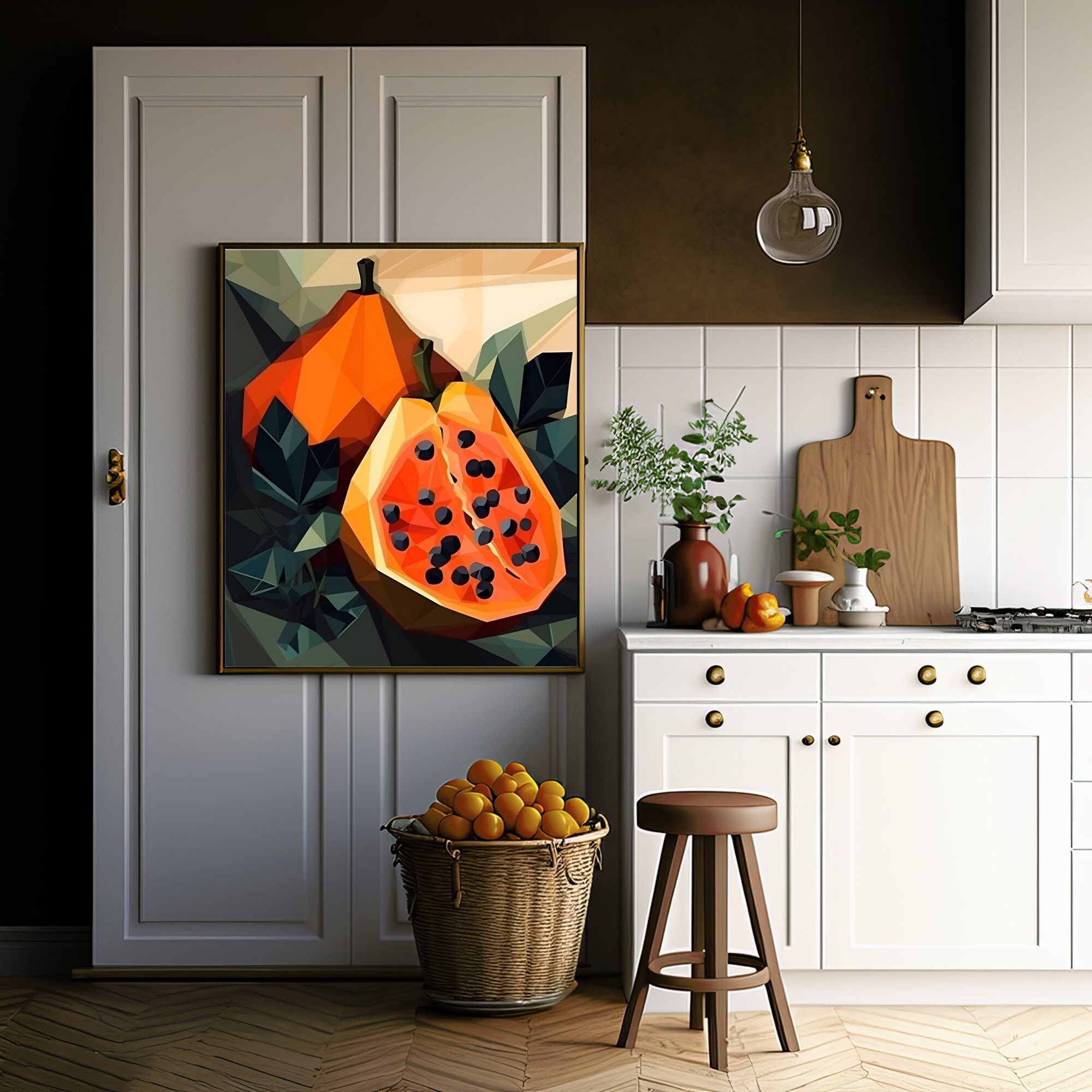 Papaya Painting, Modern Cubism Kitchen Decor, Wall Art, Papaya Art ...