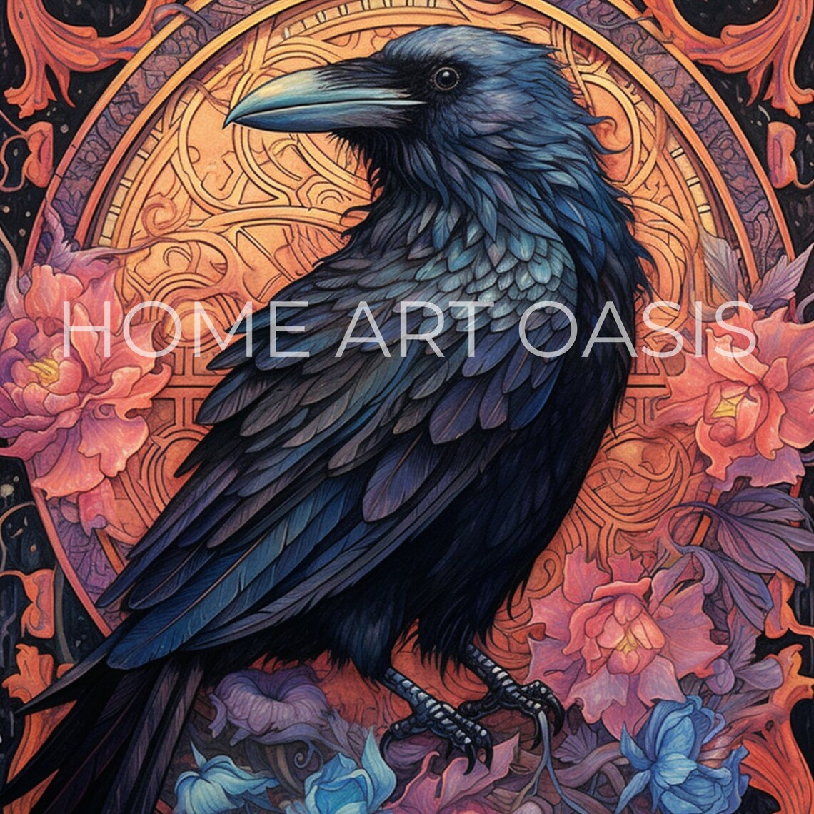 Crow Nouveau, Crow Artwork, Crow Painting, Wall Decor Print, Gothic Art ...