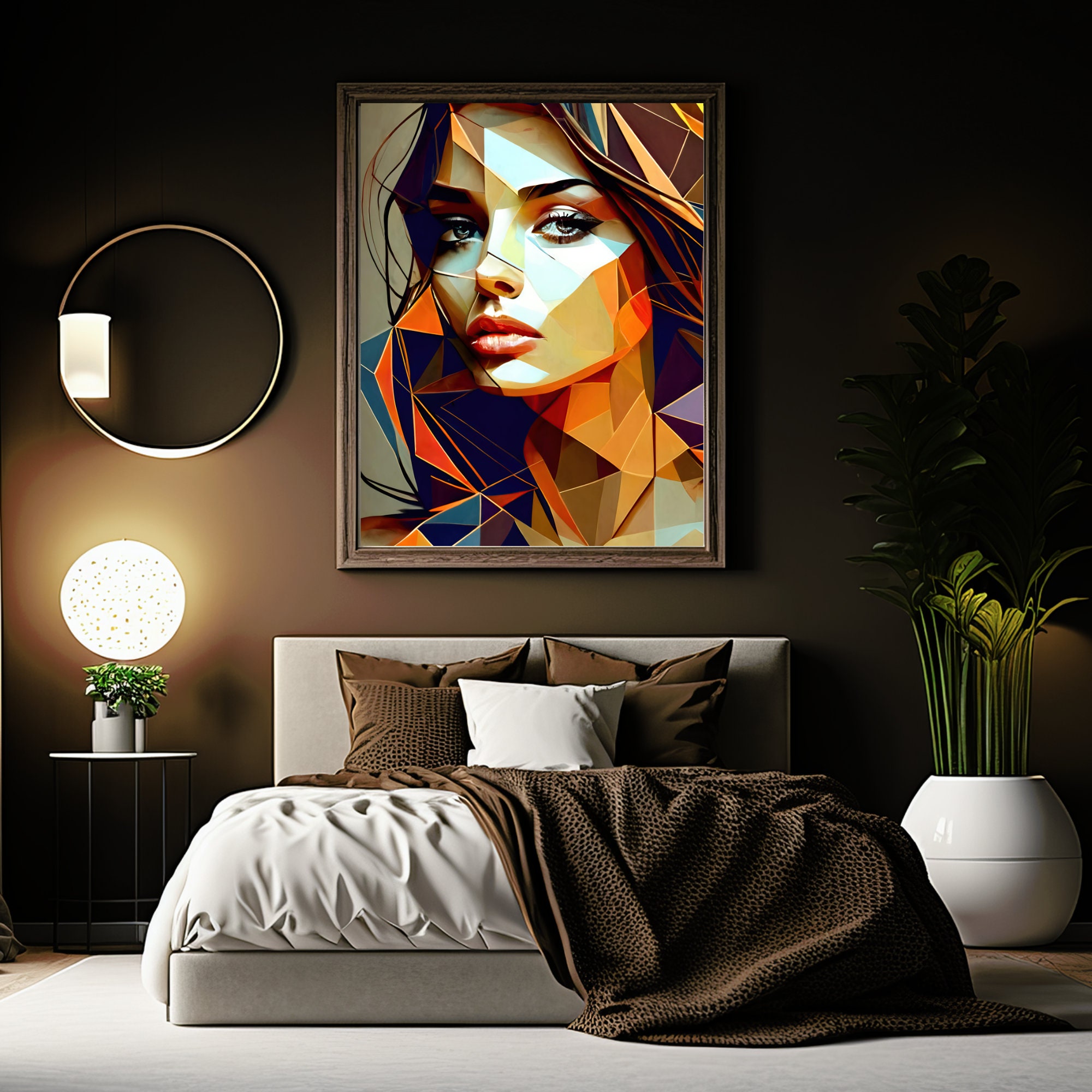 Modern Cubism Beautiful Woman's Face, Digital Wall Art Printable for ...