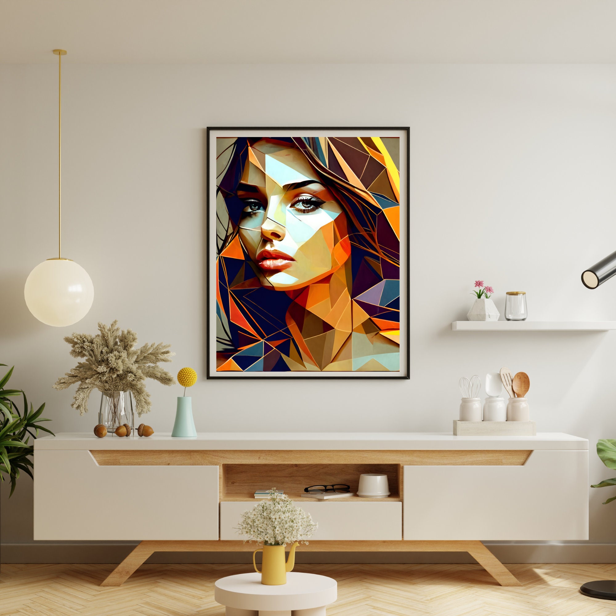 Modern Cubism Beautiful Woman's Face, Digital Wall Art Printable for ...