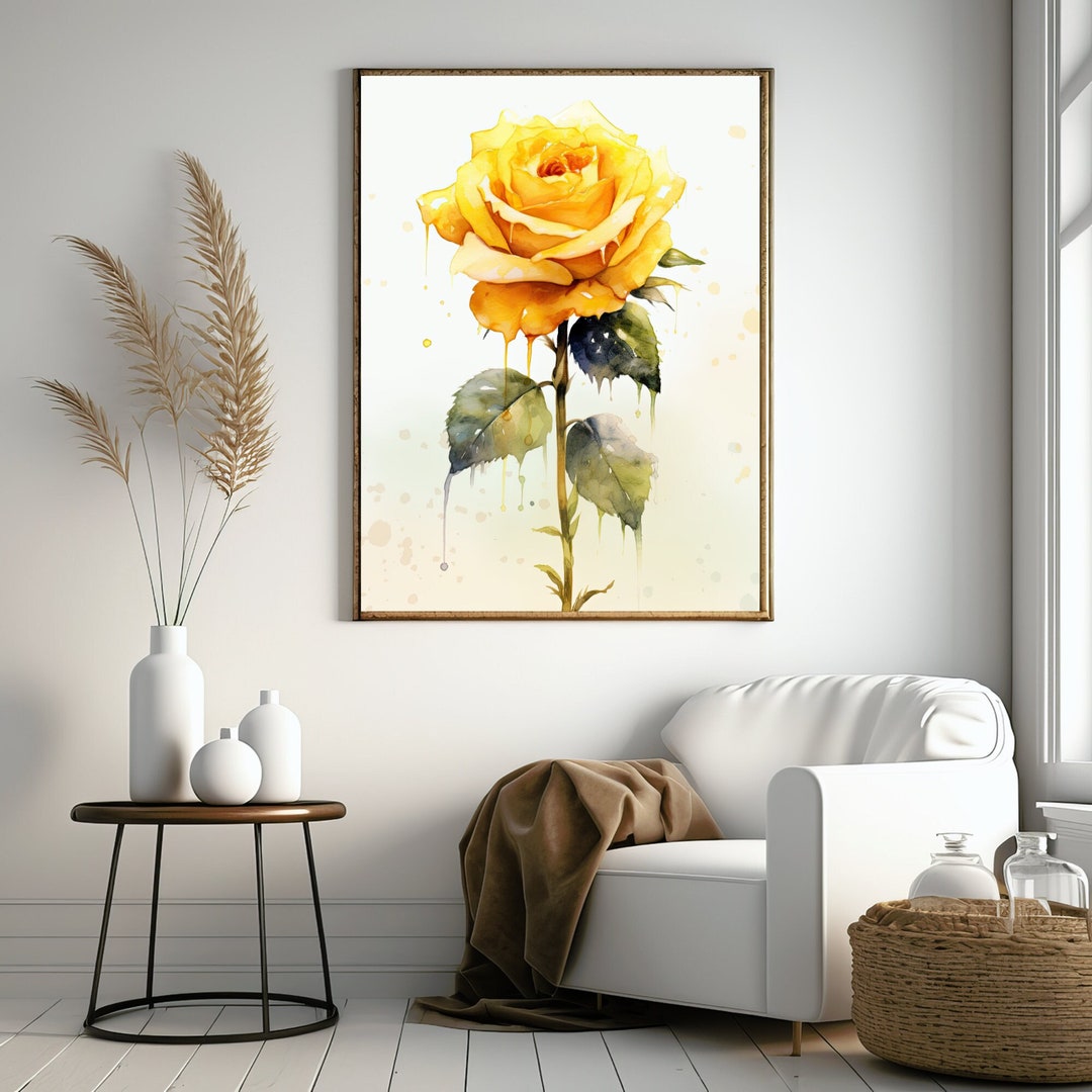 Yellow Rose Painting, Watercolor Yellow Rose Painting, Downloadable Art ...