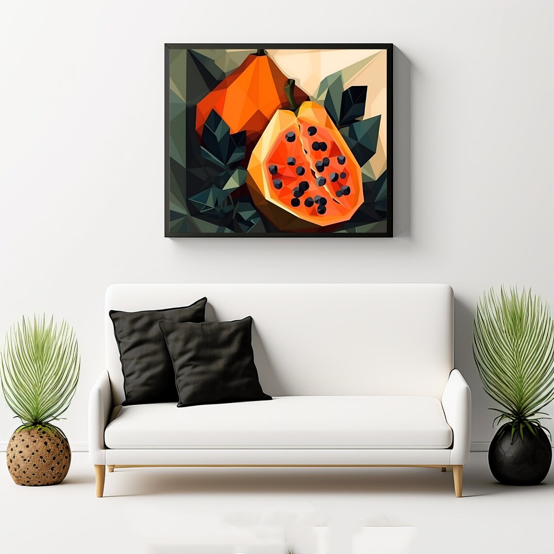 Papaya Painting, Modern Cubism Kitchen Decor, Wall Art, Papaya Art ...