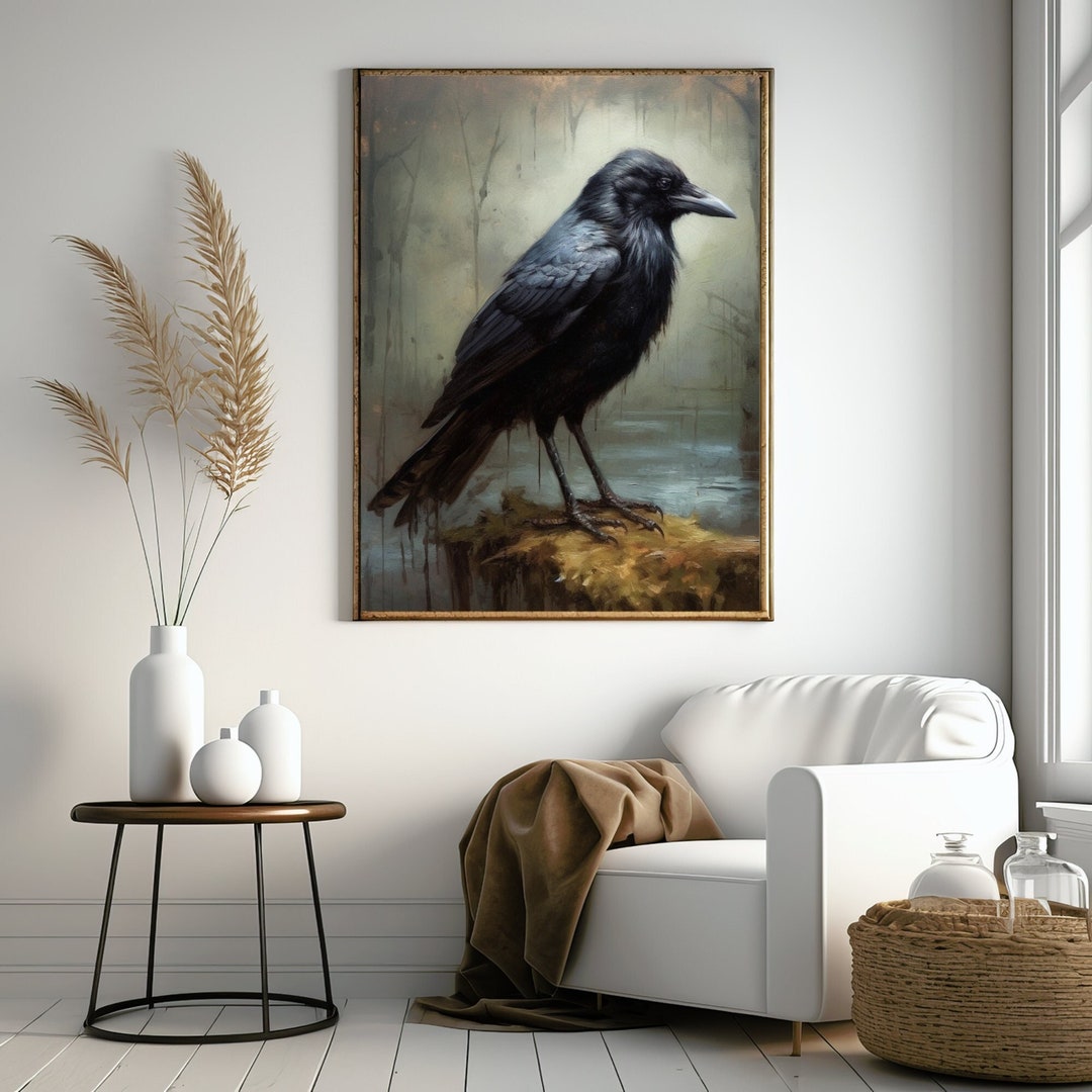 Crow Oil Painting, Crow Artwork, Wall Decor Print, Crow Illustration ...