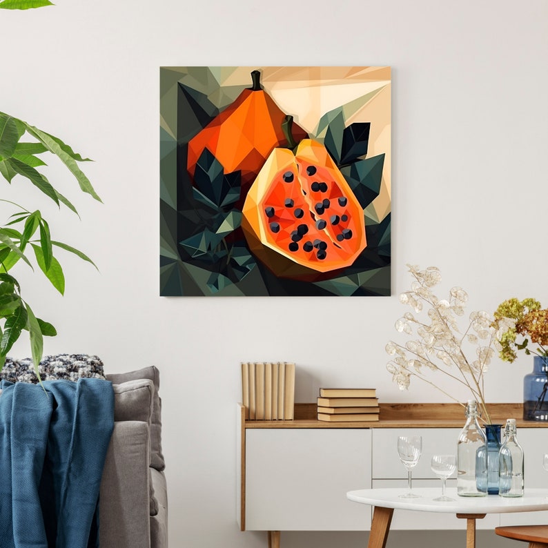 Papaya Painting, Modern Cubism Kitchen Decor, Wall Art, Papaya Art ...