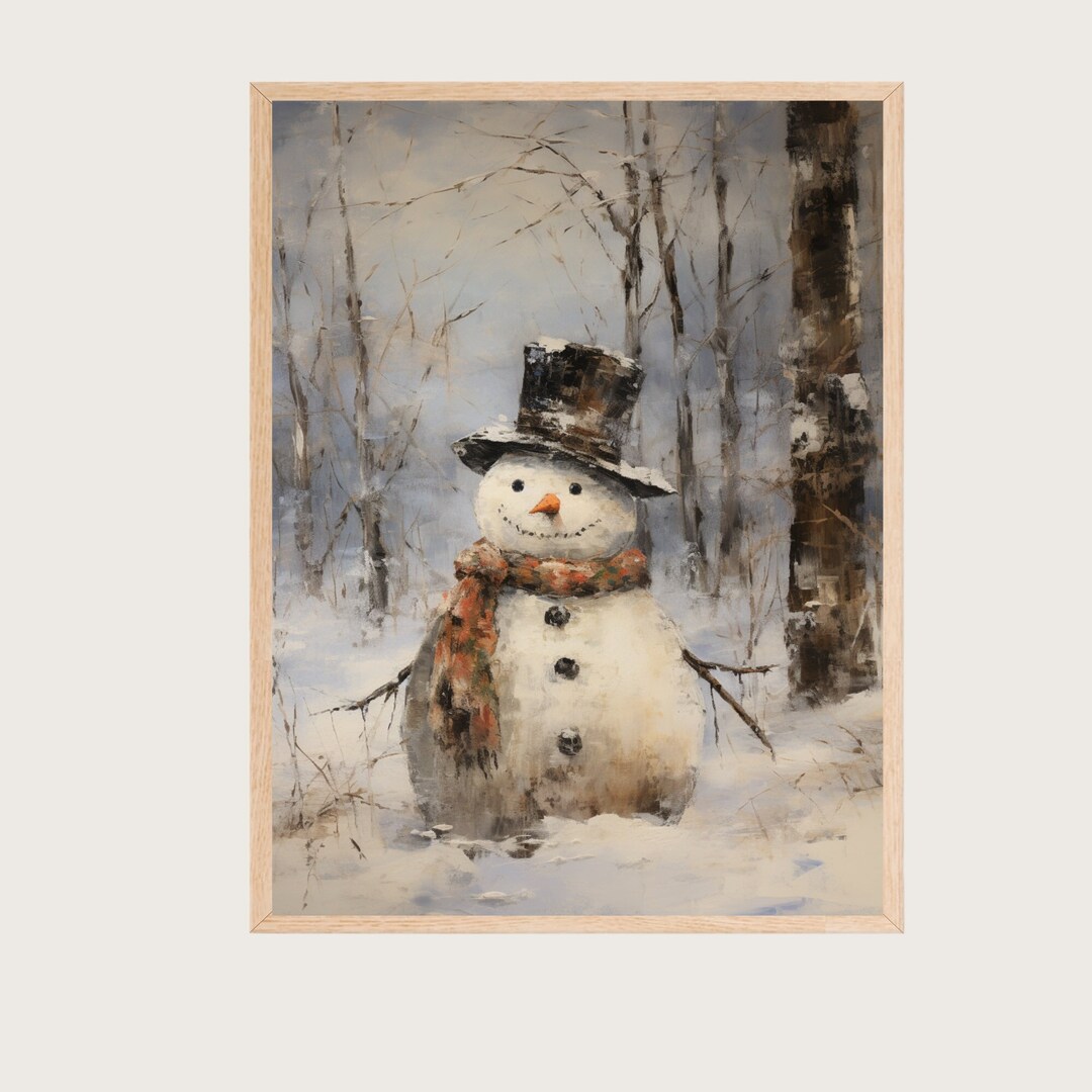 Vintage Snowman Painting, Vintage Winter Illustration, Snowman Oil ...