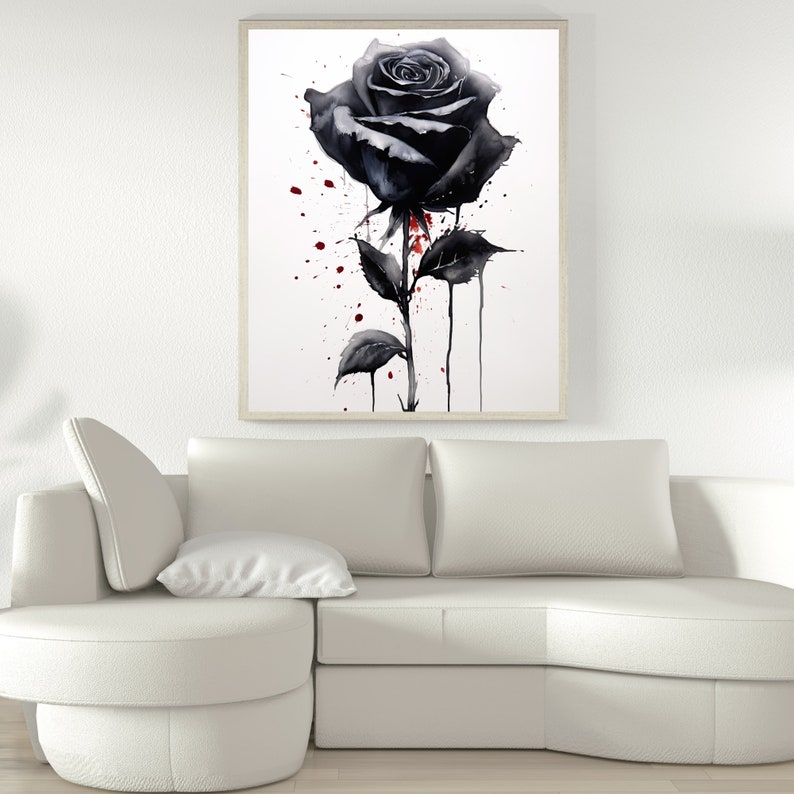 Black Rose Painting Black and Red Botanical Watercolor Art - Etsy