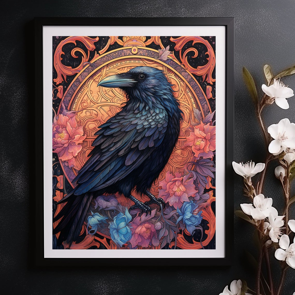 Crow Nouveau, Crow Artwork, Crow Painting, Wall Decor Print, Gothic Art ...
