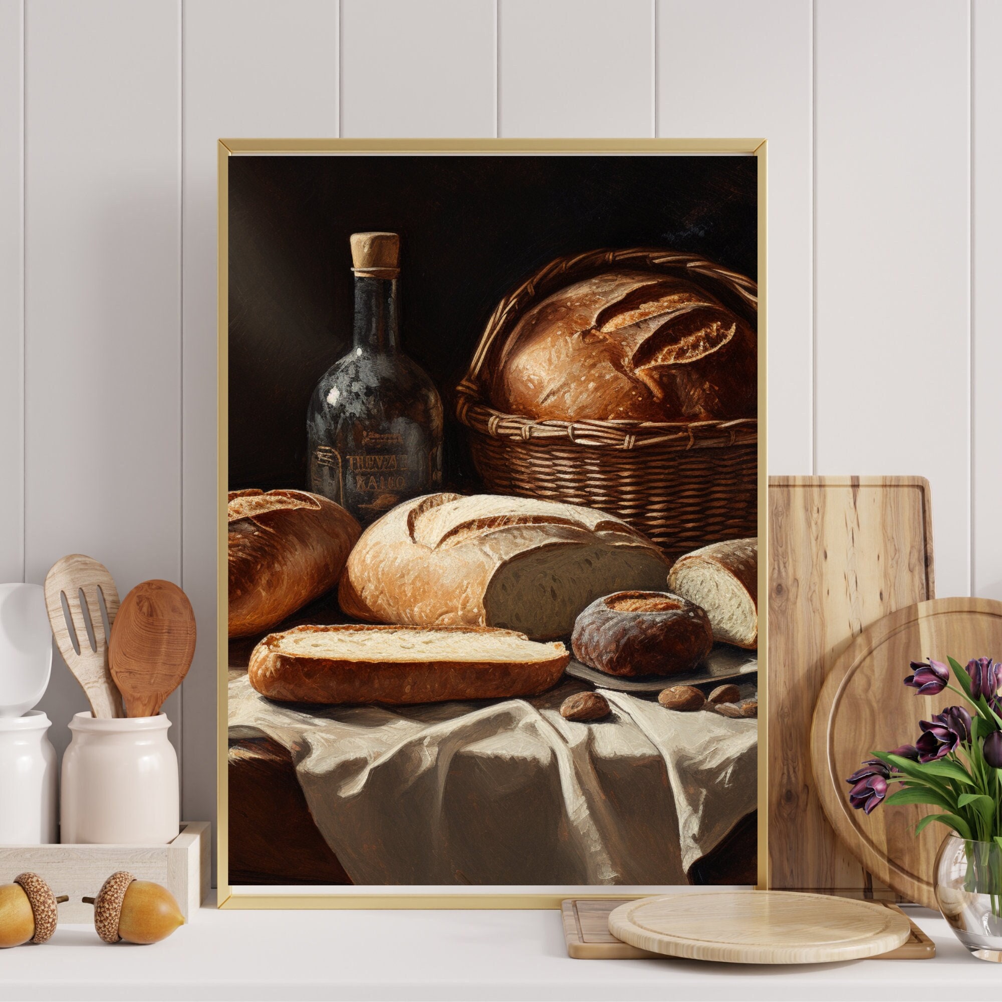 Bread Art Decor, Vintage Wall Art, Bread Painting, Vintage Food Art ...