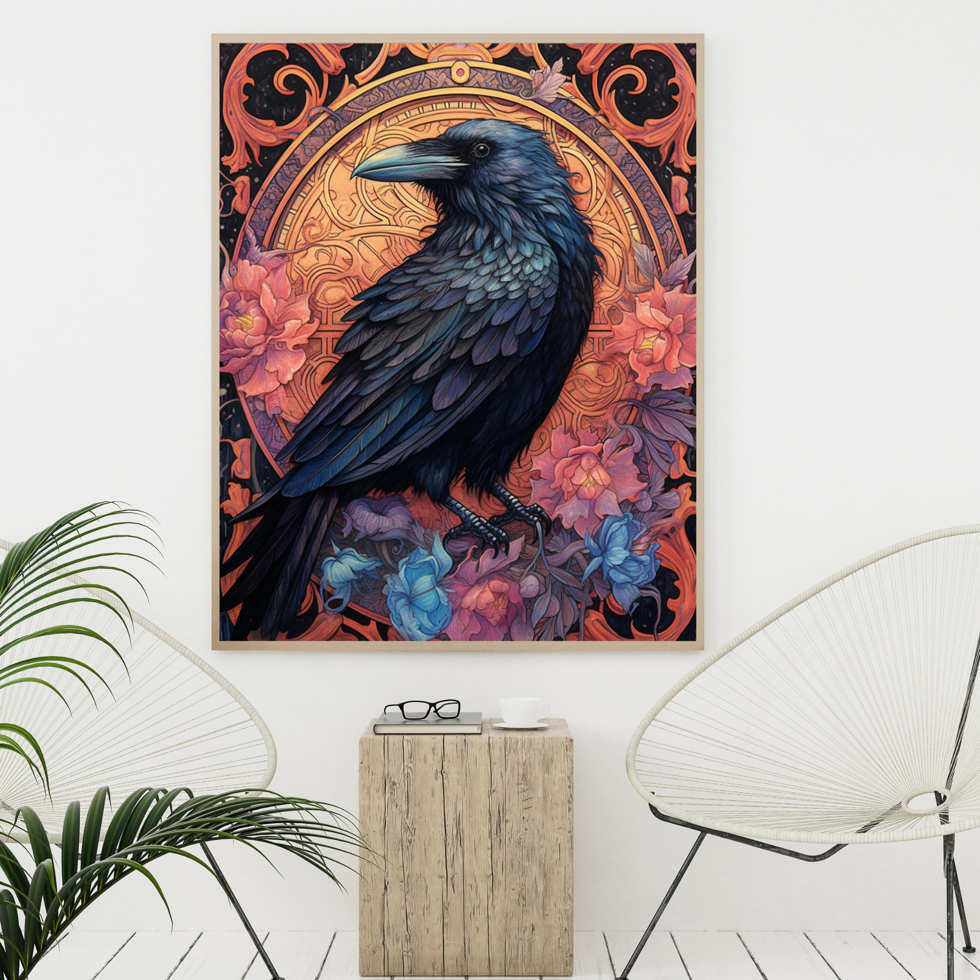 Crow Nouveau, Crow Artwork, Crow Painting, Wall Decor Print, Gothic Art ...