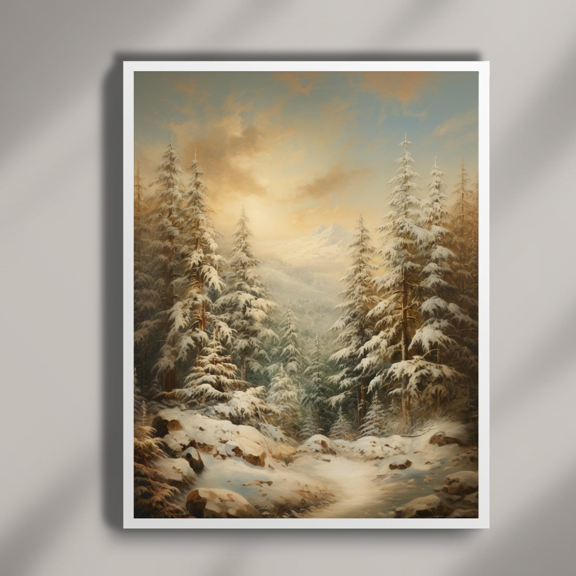 Vintage Pine Trees, Snowscape Art Print, Winter Aesthetic Art ...