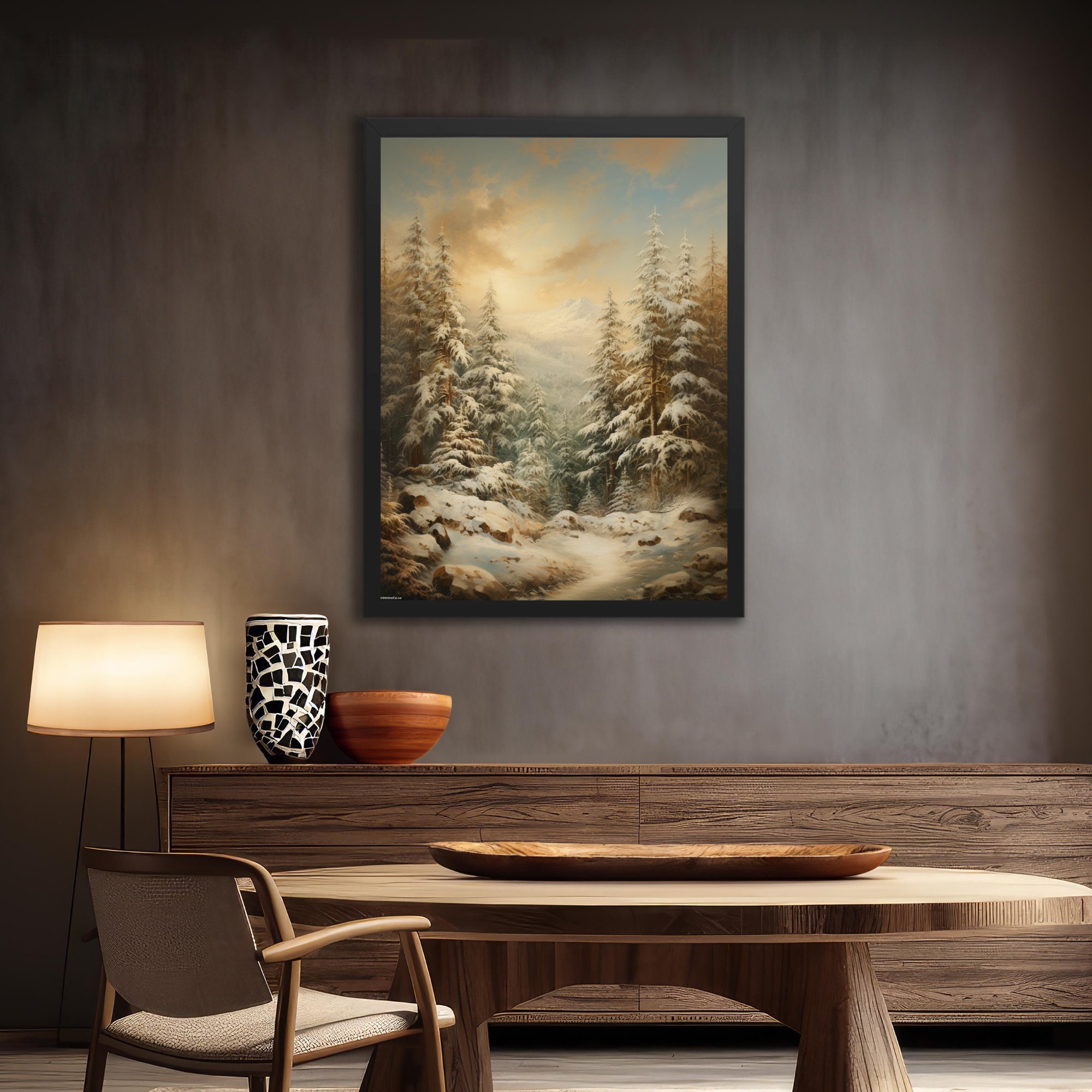 Vintage Pine Trees, Snowscape Art Print, Winter Aesthetic Art ...
