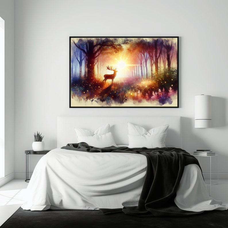 Watercolor Deer in Forest Painting, Watercolor Forest Painting ...