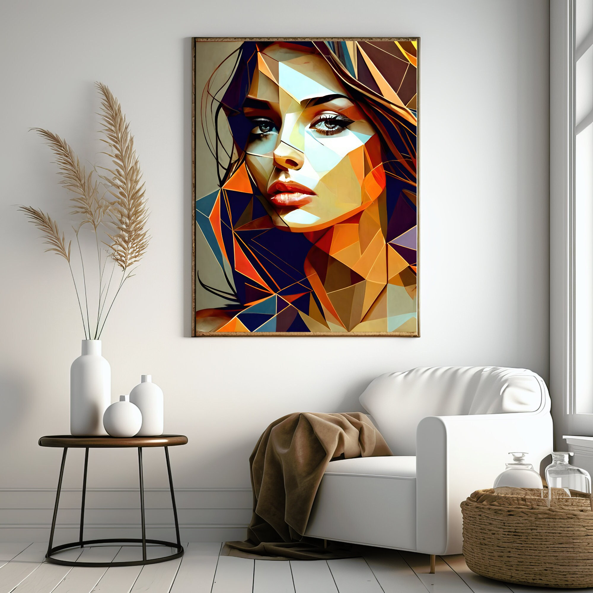 Modern Cubism Beautiful Woman's Face, Digital Wall Art Printable for ...
