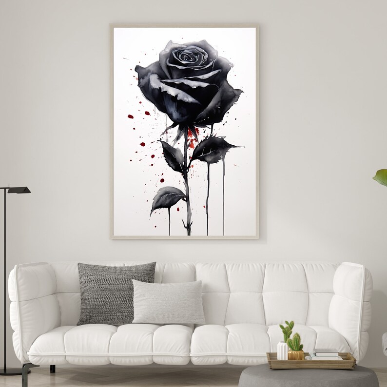 Black Rose Painting Black and Red Botanical Watercolor Art - Etsy