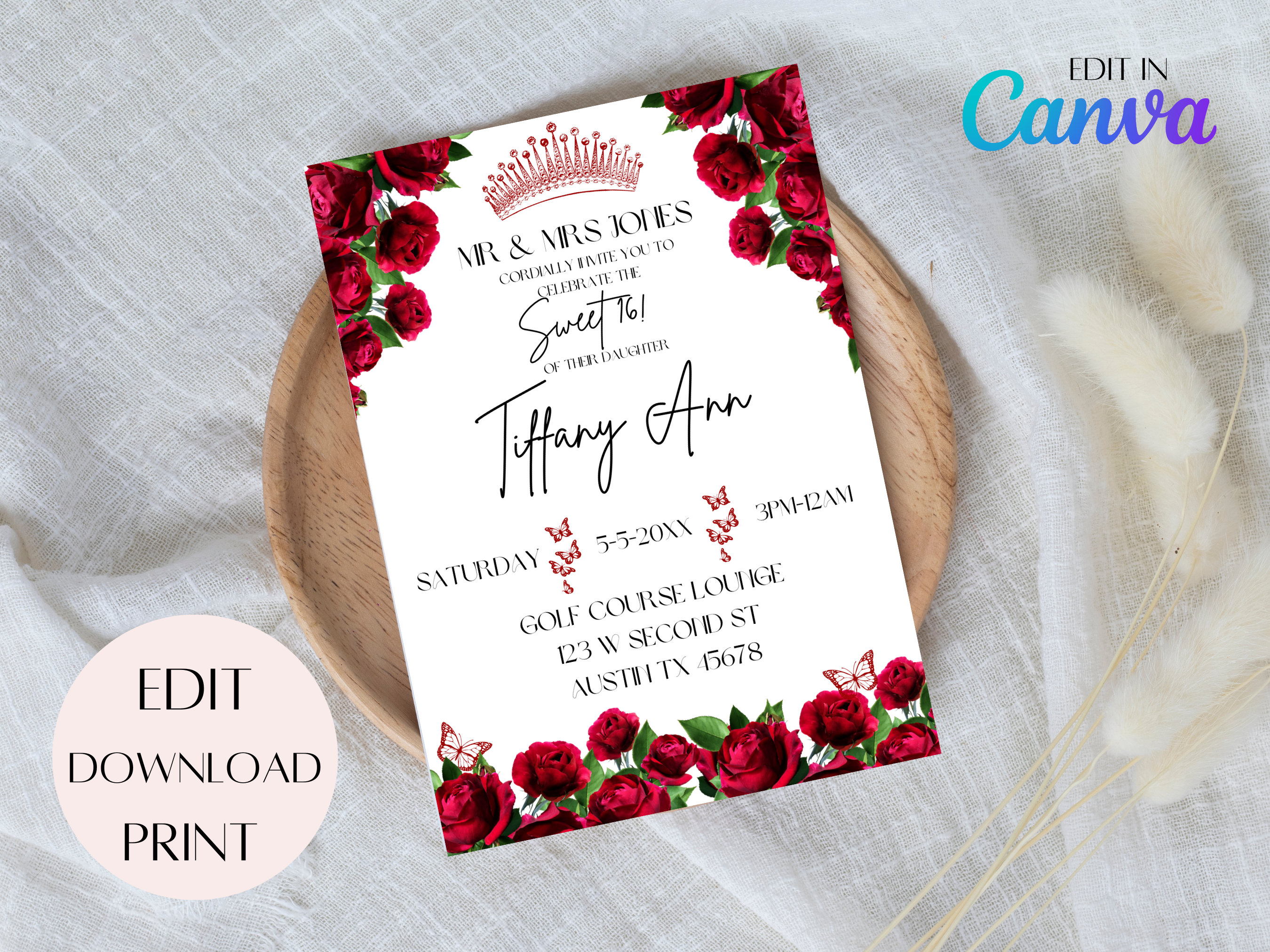 Sweet 16 Invite Rose Sweet 16 Invitation Red Invitation - Etsy