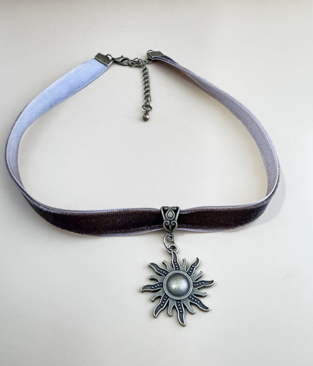 Sun Charm Choker/ Velvet Choker/ Antique Bronze Sun Choker/boho ...