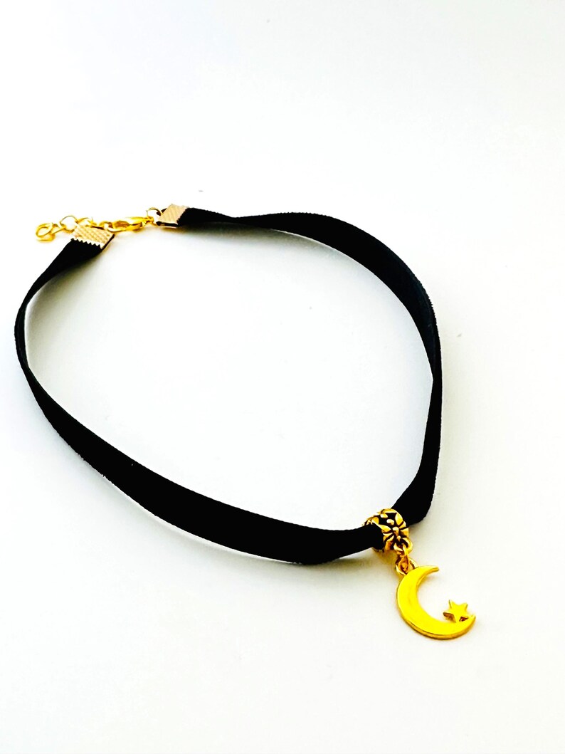 Gold Moon and Star Velvet Choker/ Cresent Velvet Choker/moon and Star ...
