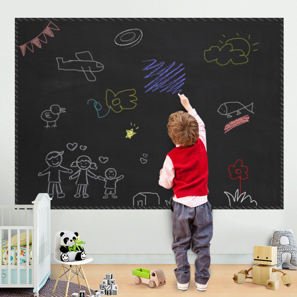 Large Chalkboard Wall Decal Sticker Sheet With Colorful Chalk Set - Etsy