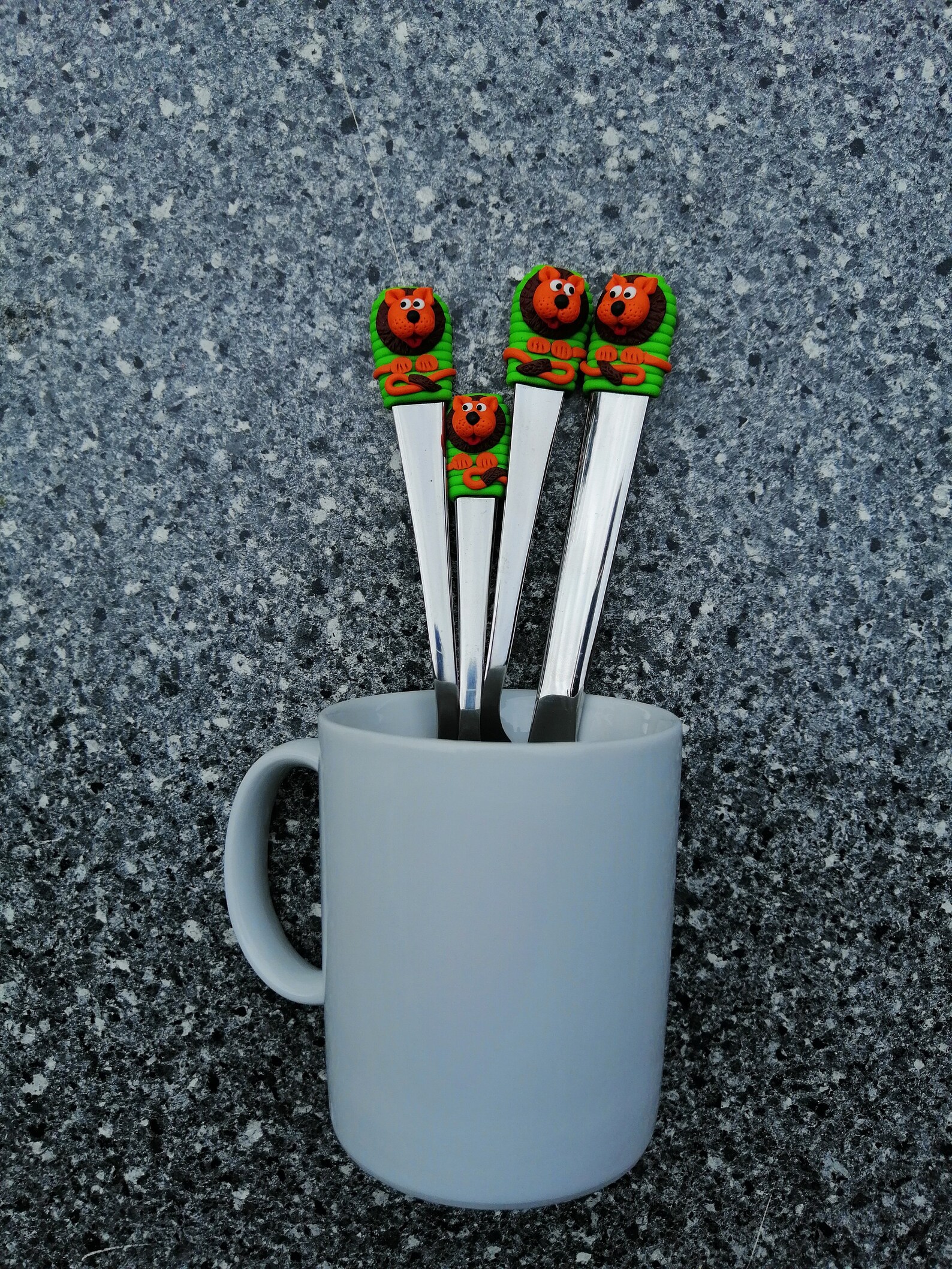 Lion Cutlery Covered With Polymer Clay FIMO. Spoon, Fork, Teaspoon ...